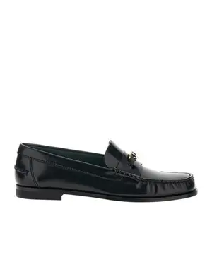 TOD'S Gathered Toe Loafers With Metallic T Detail - Black