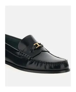 TOD'S Gathered Toe Loafers With Metallic T Detail - Black