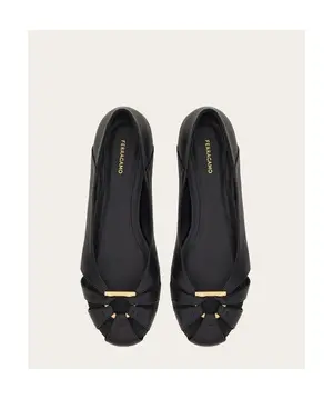 FERRAGAMO Round Toe Slip-on Flats With Gold Gancio Buckle