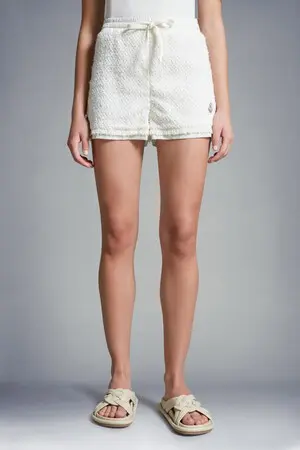 Moncler Logo Patch Tweed Shorts - White
