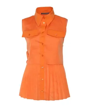 Alberta Ferretti Sleeveless Collared Shirt With Pleated Hem