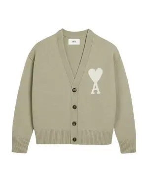 AMI Paris De Cœur Logo Intarsia Knitted Cardigan - Green