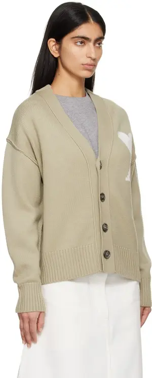 AMI Paris De Cœur Logo Intarsia Knitted Cardigan - Green