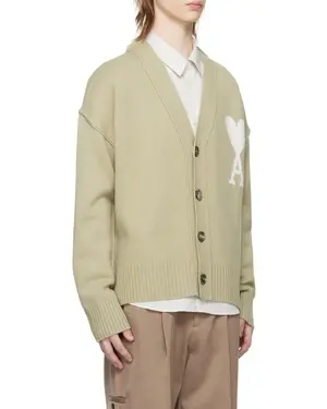 AMI Paris De Cœur Logo Intarsia Knitted Cardigan - Green