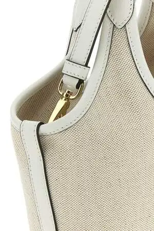 Prada Logo Print Mini Bucket Bag - Tan / White