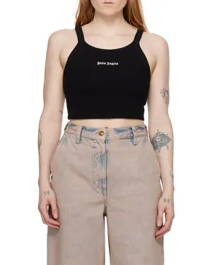 Palm Angels Logo Printed Crewneck Tank Top - Black