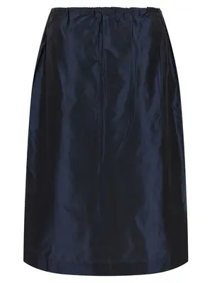 Prada Taﬀeta Midi Skirt With Drawstring And Pleated Details - Blue
