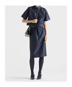 Prada Taﬀeta Midi Skirt With Drawstring And Pleated Details - Blue
