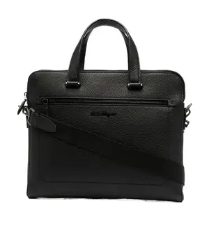 FERRAGAMO Logo Plaque Zipped Briefcase - Black