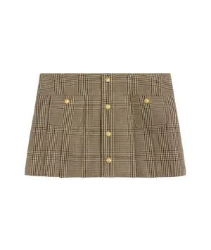 Celine Pleated Mini Skirt In Linen And Wool