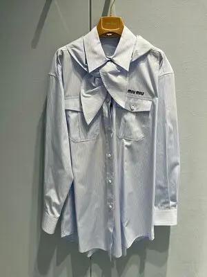 Miu Miu Striped Tie-neck Shirt