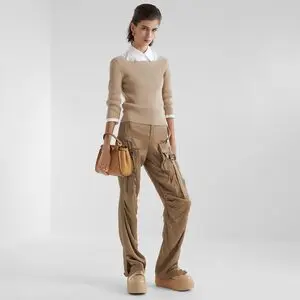 Fendi Low Rise Satin Cargo Pants With Ff Buckle Detail - Brown