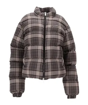 Off-White Plaid Zip-up Down Jacket - Black