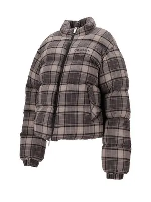 Off-White Plaid Zip-up Down Jacket - Black