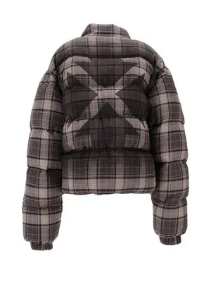 Off-White Plaid Zip-up Down Jacket - Black