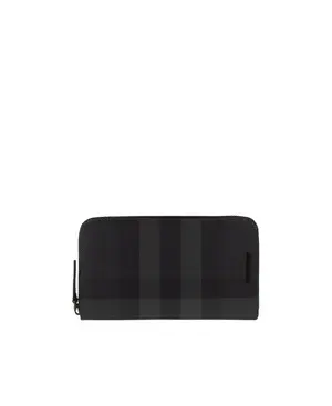 Burberry Logo Plaque Checked Zipped Wallet - Black
