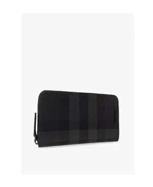 Burberry Logo Plaque Checked Zipped Wallet