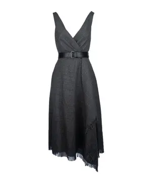 Dior V-neck Belted Fringed Edge Dress - No