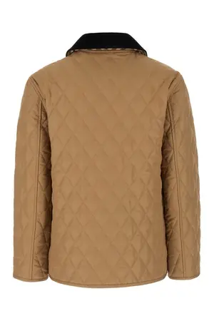 Burberry Diamond Quilted Button-up Jacket With Corduroy Collar - Camel