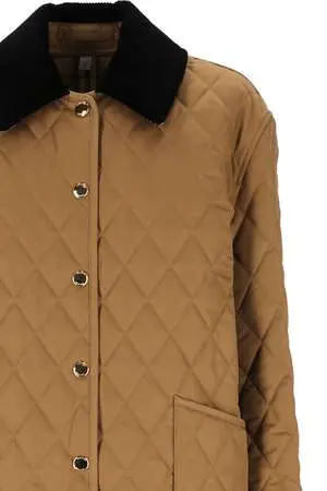 Burberry Diamond Quilted Button-up Jacket With Corduroy Collar - Camel