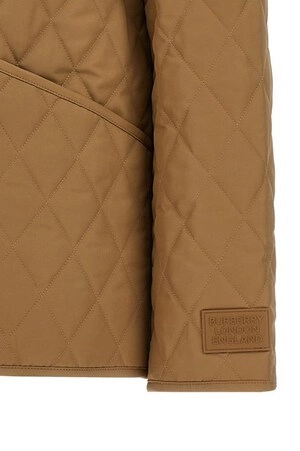 Burberry Diamond Quilted Button-up Jacket With Corduroy Collar - Camel