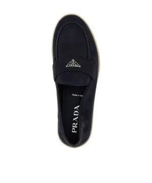 Prada Logo Plaque Almond Toe Loafers - Blue