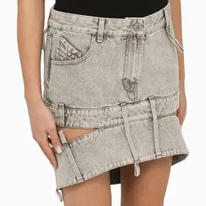 Attico Cut-out Denim Mini Skirt