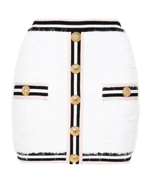 Balmain Monogram Knit Mini Skirt With Decorative Gold Buttons - No