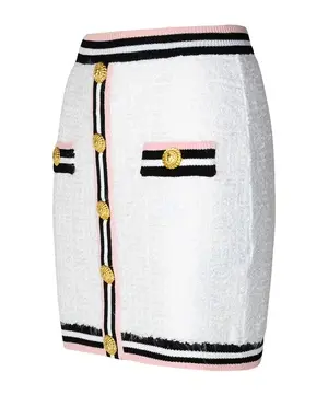 Balmain Monogram Knit Mini Skirt With Decorative Gold Buttons - No