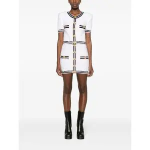 Balmain Monogram Knit Mini Skirt With Decorative Gold Buttons - No