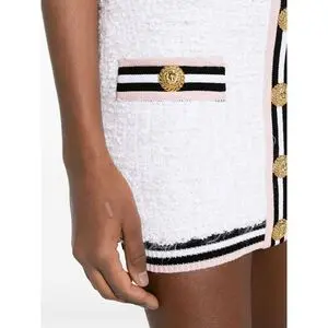 Balmain Monogram Knit Mini Skirt With Decorative Gold Buttons - No
