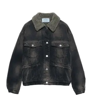Prada Corduroy Blouson Jacket With Fleece Lining - Black