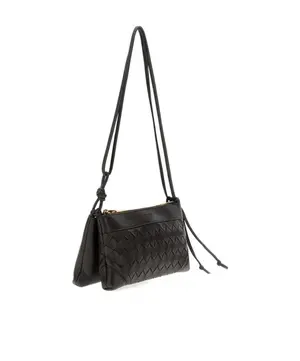 Bottega Veneta Double Patch Intrecciato Shoulder Bag - Black