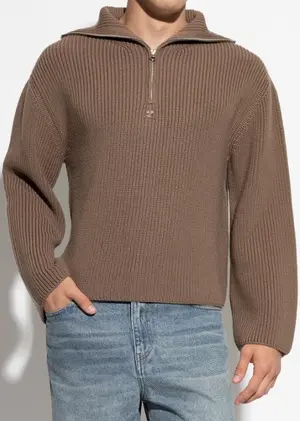 COURREGES Ribbed Long Sleeve Sweater With Quarter Zip