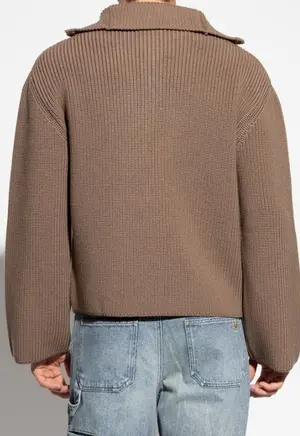 COURREGES Ribbed Long Sleeve Sweater With Quarter Zip