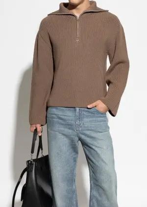 COURREGES Ribbed Long Sleeve Sweater With Quarter Zip