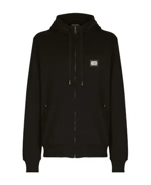 Dolce & Gabbana Logo Plaque Zip-up Hoodie - Black