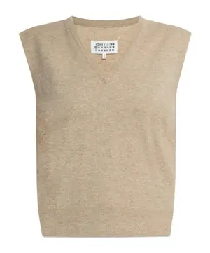 MAISON MARGIELA V-neck Knitted Vest - Beige