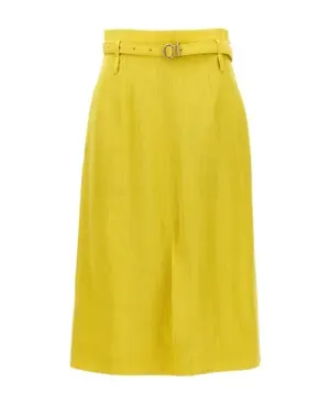 JIL SANDER Belted Midi Skirt - Yellow