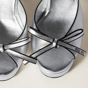 Miu Miu Platform Sandals With Bow Detailing - Silver/black