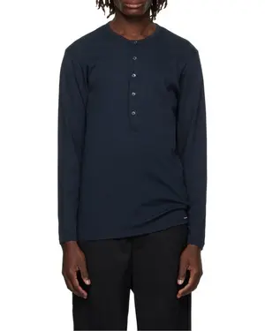 TOM FORD Crewneck Henley Pajama T-shirt - Black