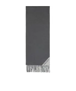 Prada Logo-detail Fringed Scarf - Grey