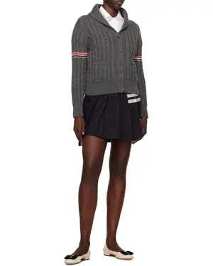 Thom Browne Rwb-stripe Cable-knit Cardigan - Medium Gray