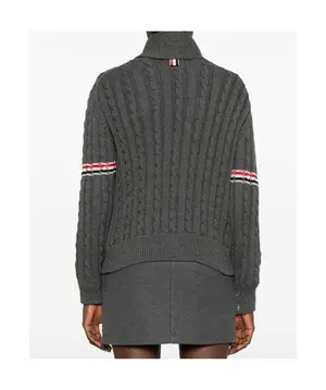 Thom Browne Rwb-stripe Cable-knit Cardigan - Medium Gray