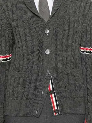 Thom Browne Rwb-stripe Cable-knit Cardigan - Medium Gray