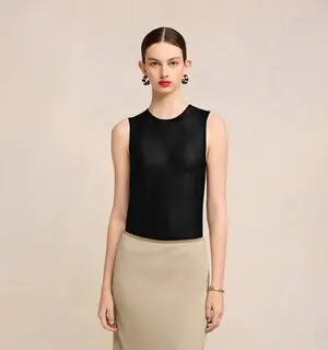 AMI Paris Sleeveless Sheer Top - Black