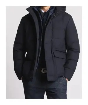 FAY Quilted Hooded Pea Coat - Blue