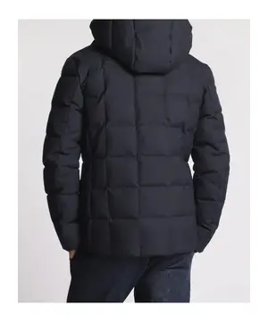 FAY Quilted Hooded Pea Coat - Blue