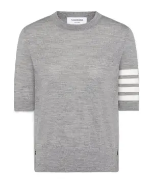 Thom Browne 4-bar Sheer Sleeve Fine-knitted T-shirt - Light Gray