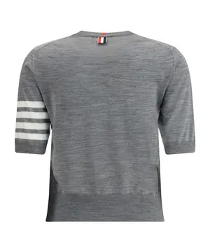 Thom Browne 4-bar Sheer Sleeve Fine-knitted T-shirt - Light Gray